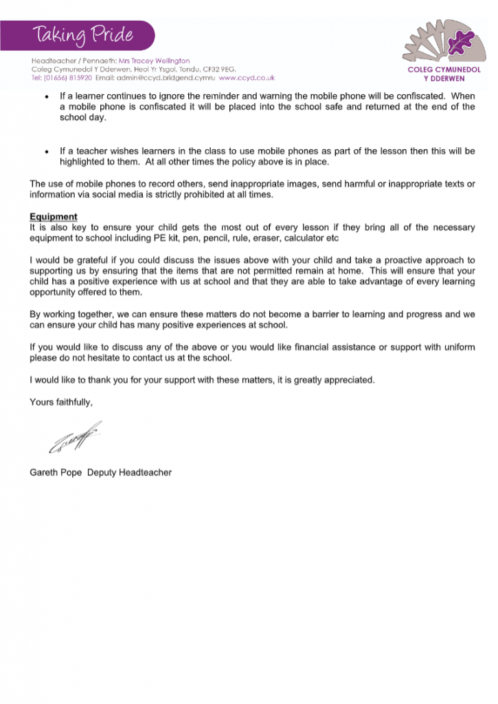 Parental Support letter from CCYD