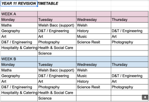Year 11 Revision Timetable
