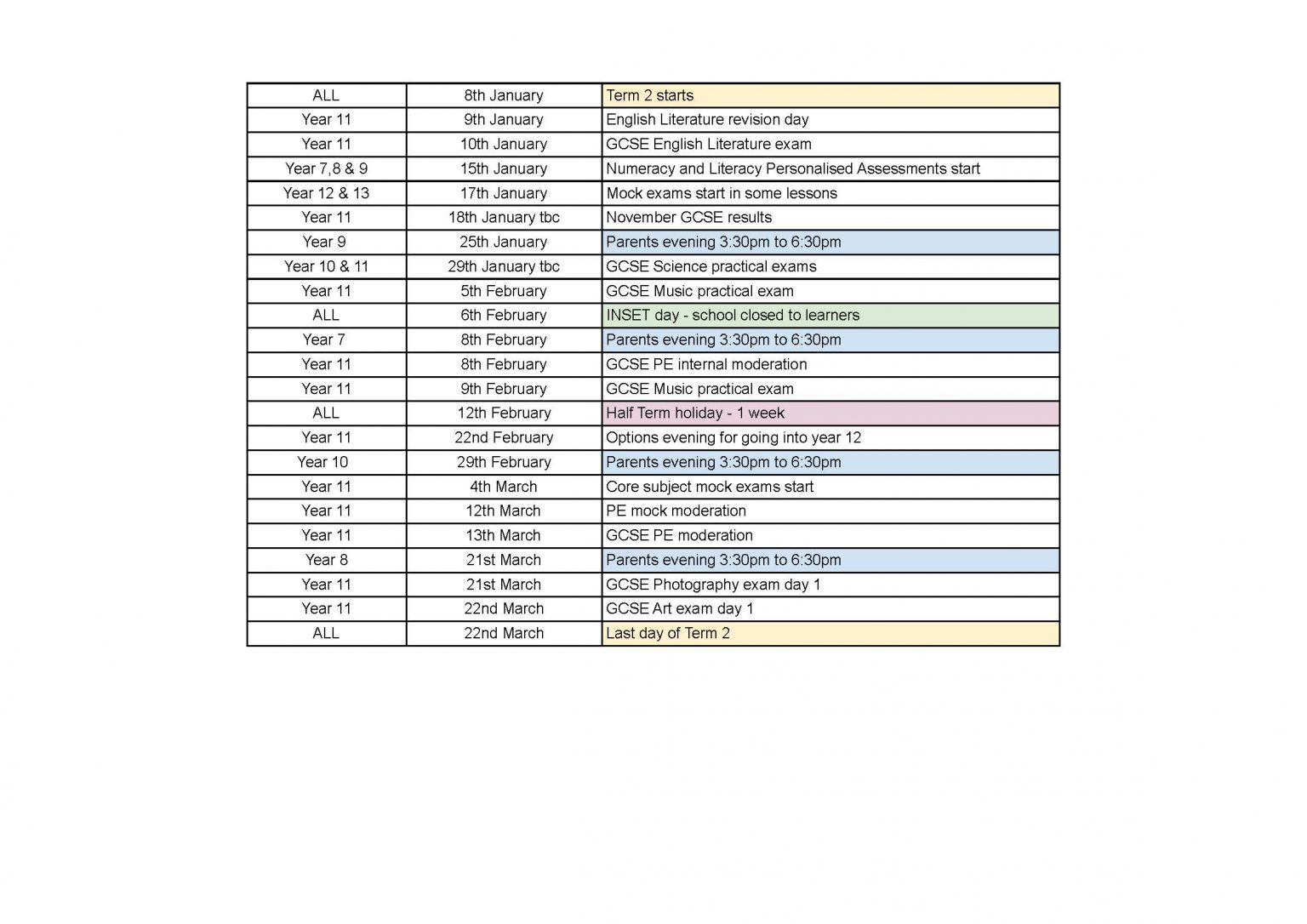 Term Dates / Calendar / Key Dates