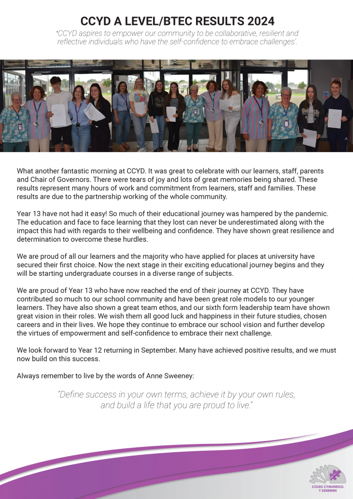 CCYD A LEVEL/BTEC RESULTS 2024